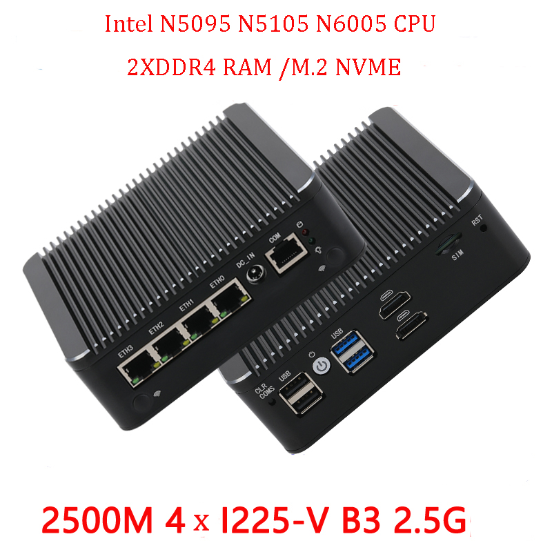 พัดลมไร้ใบพัด Intel N5105 N5095 Quad Core Mini PC Intel I225 2.5G ...