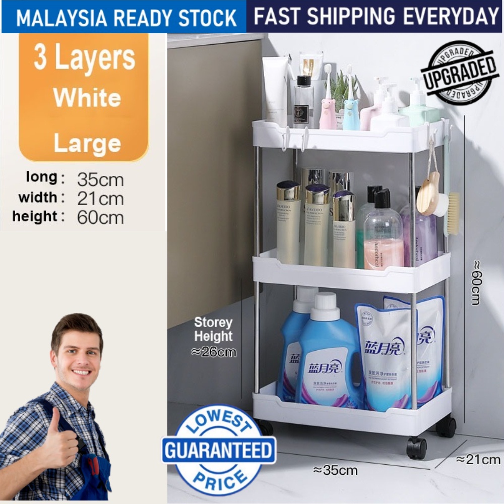 3/4 Tier Trolley Rack Multifunction Plastic Storage Cart Office Shelves ...