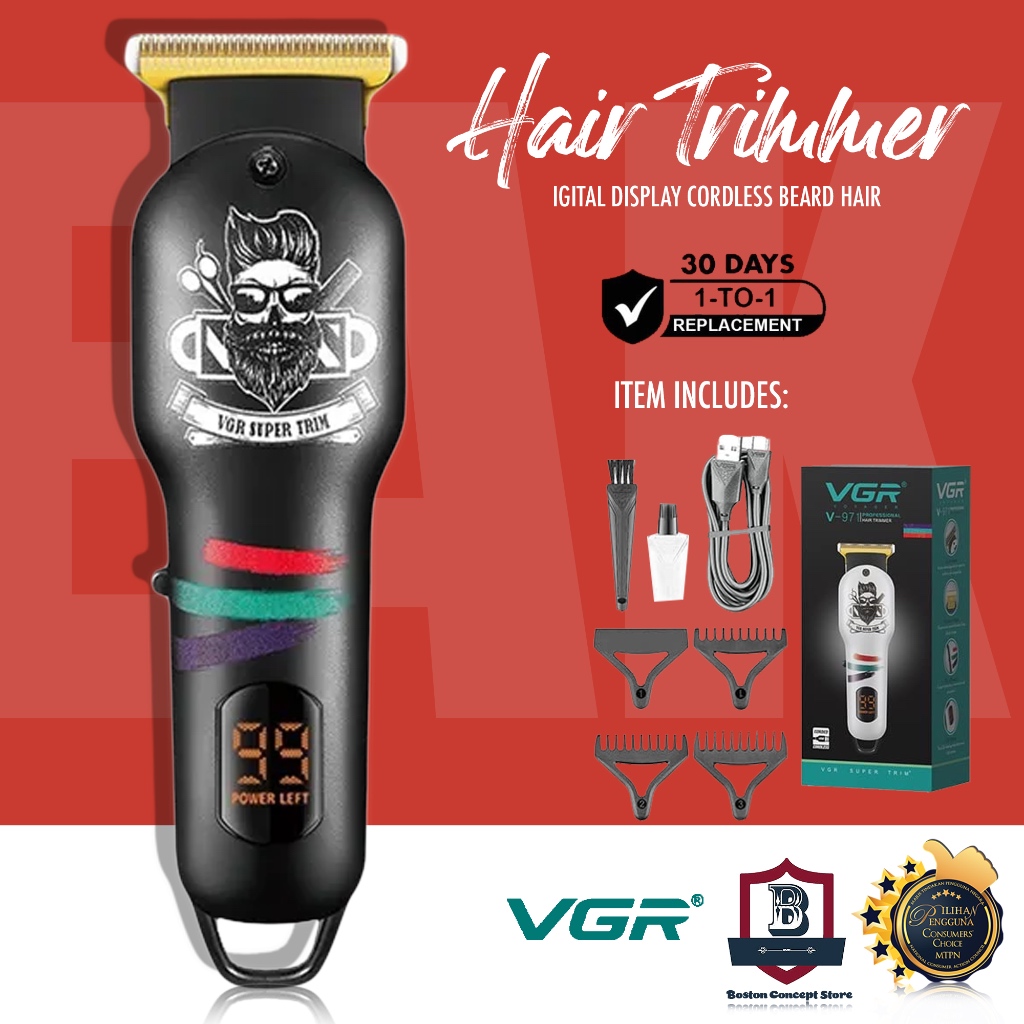 VGR V-971 Professional Rechargeable Digital Display Cordless Beard Hair Trimmer Kit with Guide ...