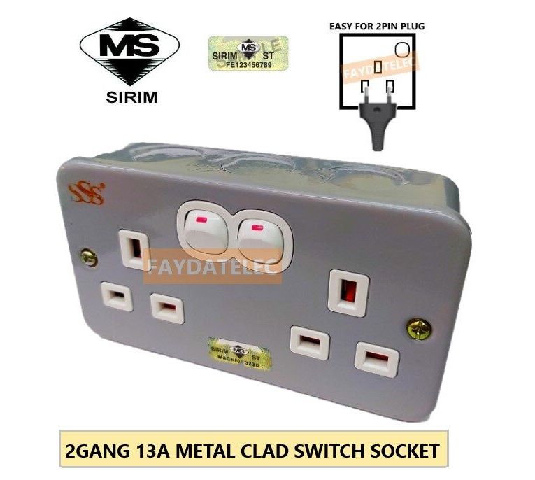 SSS 213MC 13A X 2GANG METAL CLAD SWITCH SOCKET (SIRIM APPROVED) | Lazada