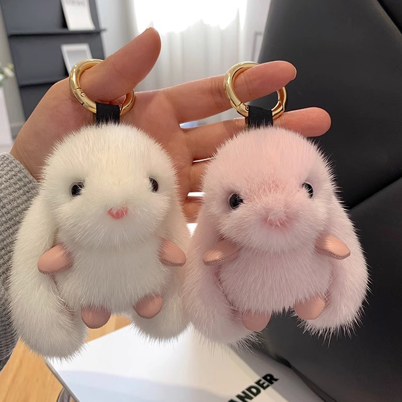 Cute Fluffy Rabbit Keychain Ring Plush Pompon Rabbit Doll Key Chain Bag ...