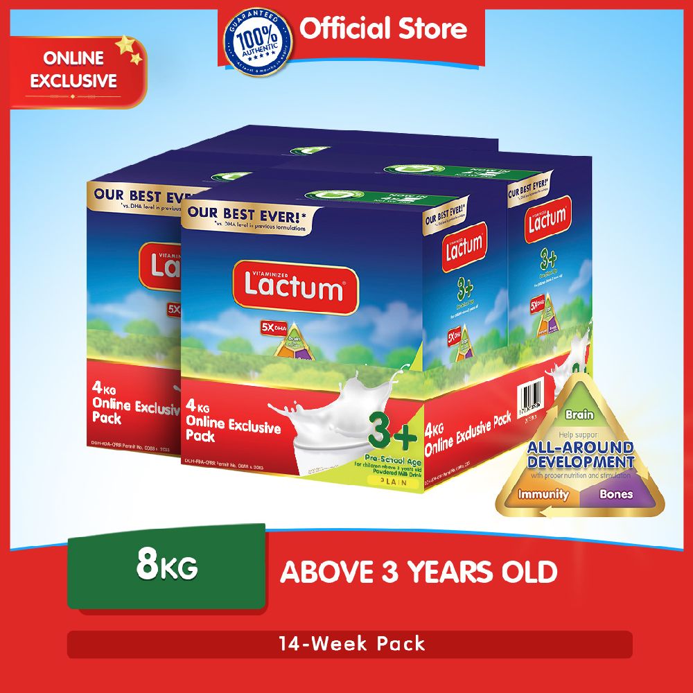 Lactum 3+ Plain 8kg (4kg x 2) Milk Drink for Children Above 3 Years Old | Lazada PH