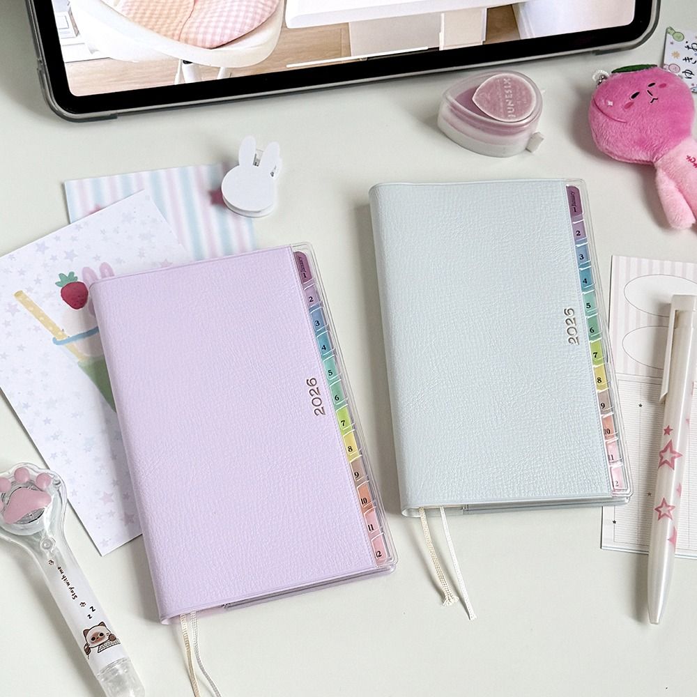 New 220 Pages 2026 Planner PU Leather Colorful Index Agenda Book DIY ...