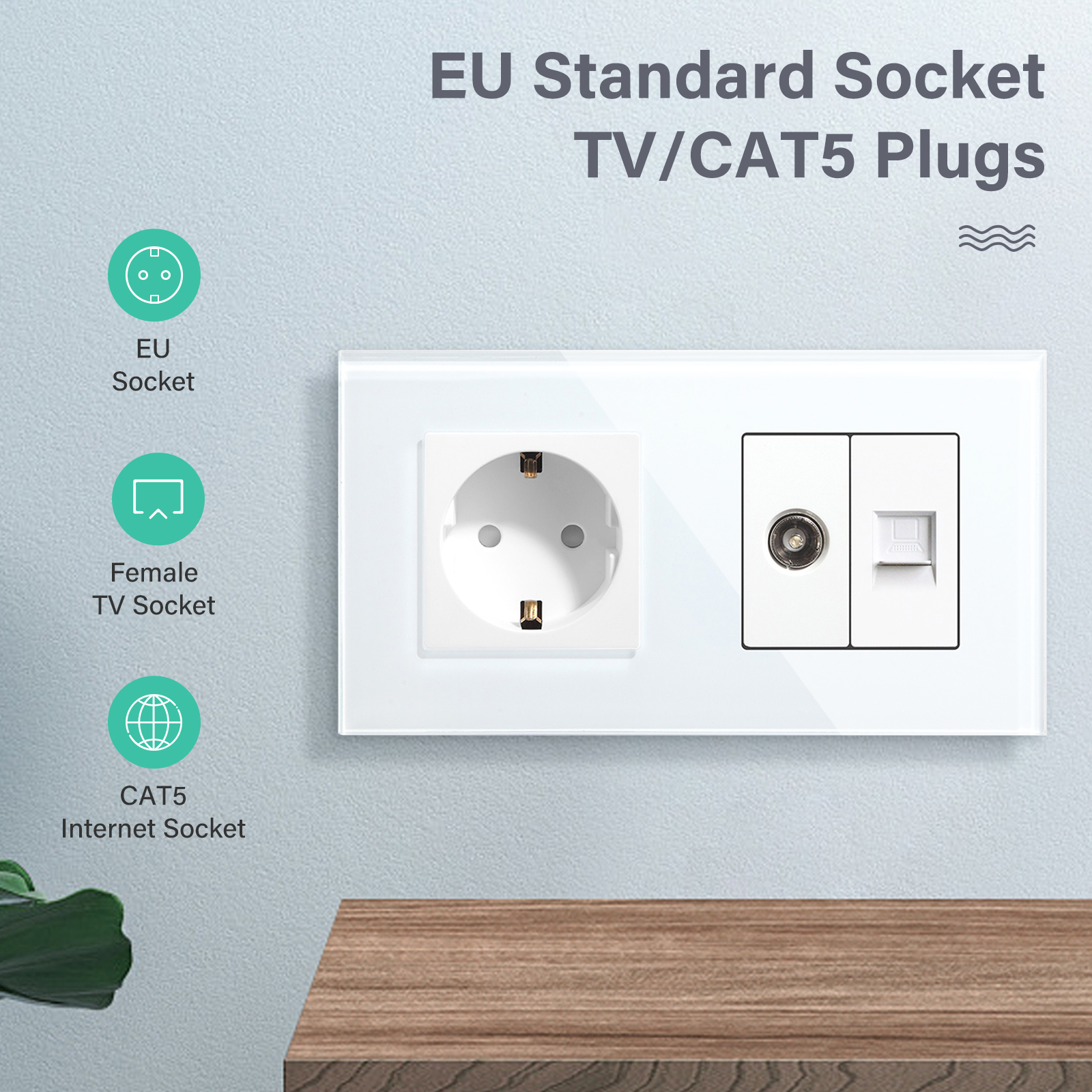 BSEED TV CAT5 With EU Socket Double Wall Sockets TV Internet RJ45 PC ...