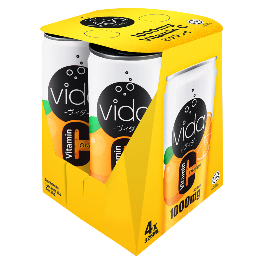 VIDA Vitamin C 1000mg Orange Sparkling Flavoured Drink 4x325ml | Lazada