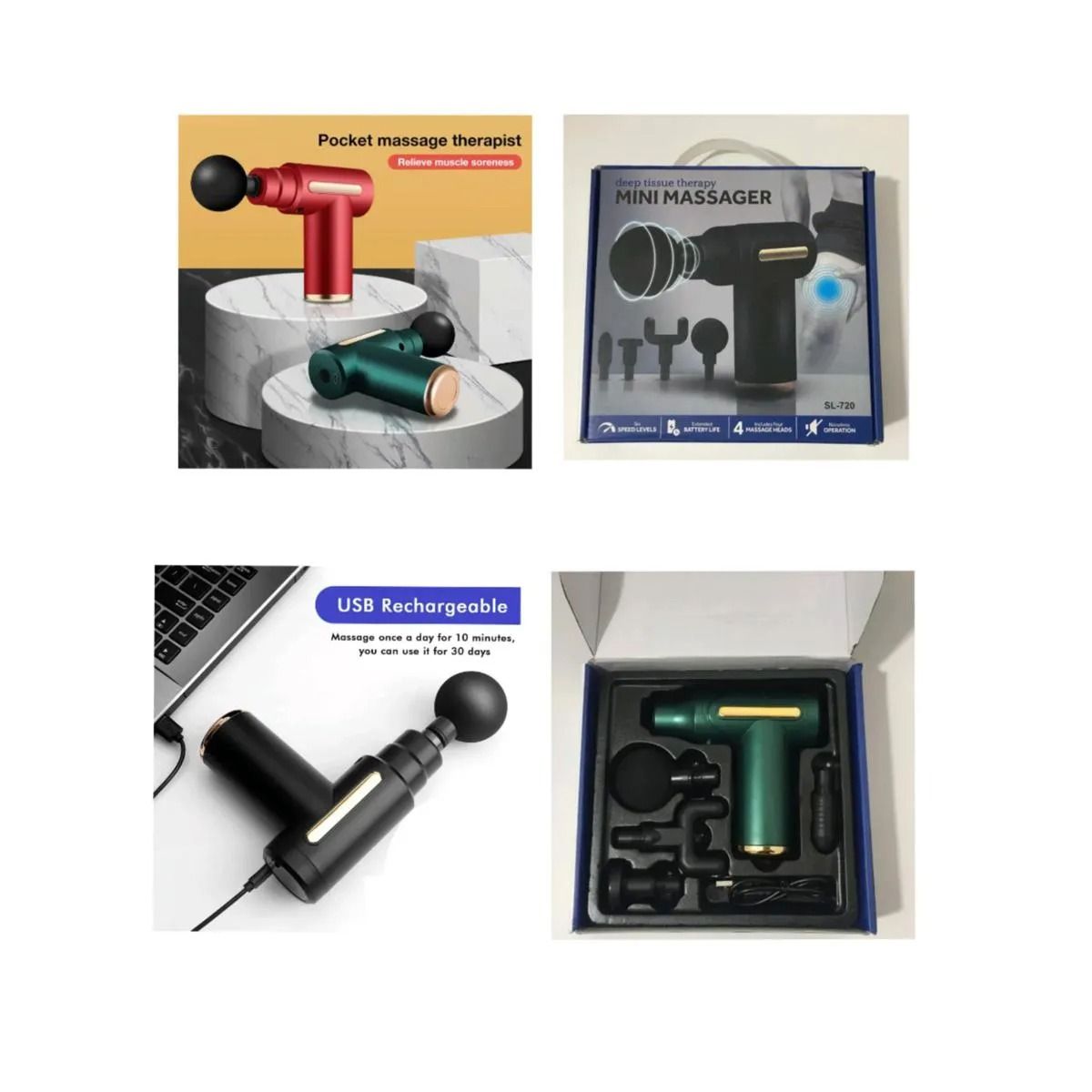 Deep Tissue Massage Gun for Back, Neck & Shoulders - Quiet & Effective ...