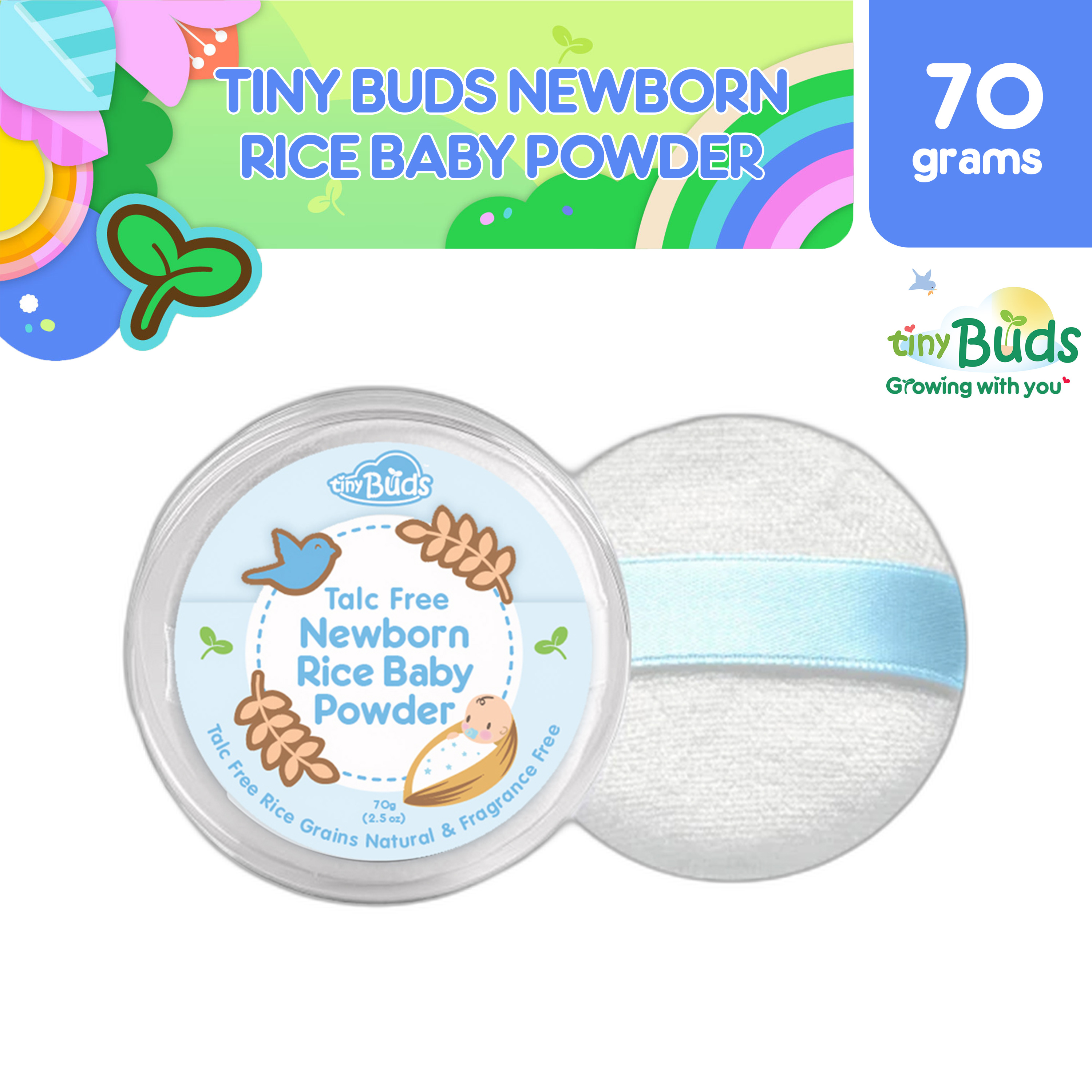 Tiny Buds Newborn Rice Baby Powder with Puff 70g | Lazada Singapore