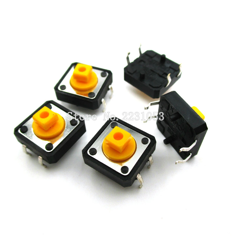 【TopazTrove】20PCS/LOT 12x12x7.3 mm Tactile Switches Yellow Square Push ...