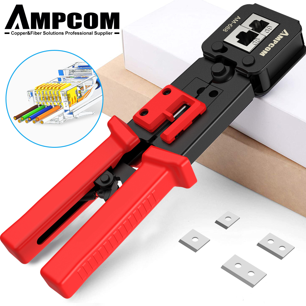 AMPCOM RJ45 Crimp เครื่องมือผ่าน Cat5 Cat5e Cat6 Crimper Cutter ...