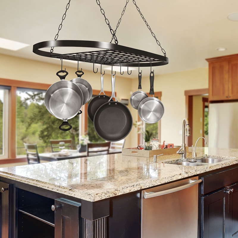 Hanging Pot Pan Rack for Ceiling, Ceiling Mounted Cookware Hanger ...