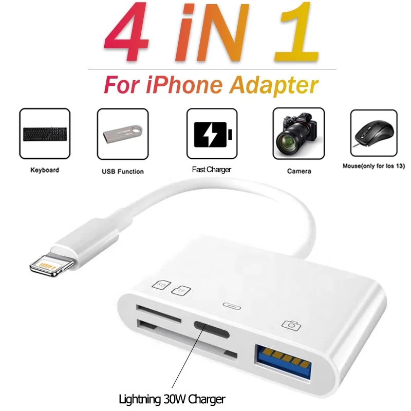 new style New 4 in 1 Card Reader Lightning to SD TF U Disk for iPhone ...