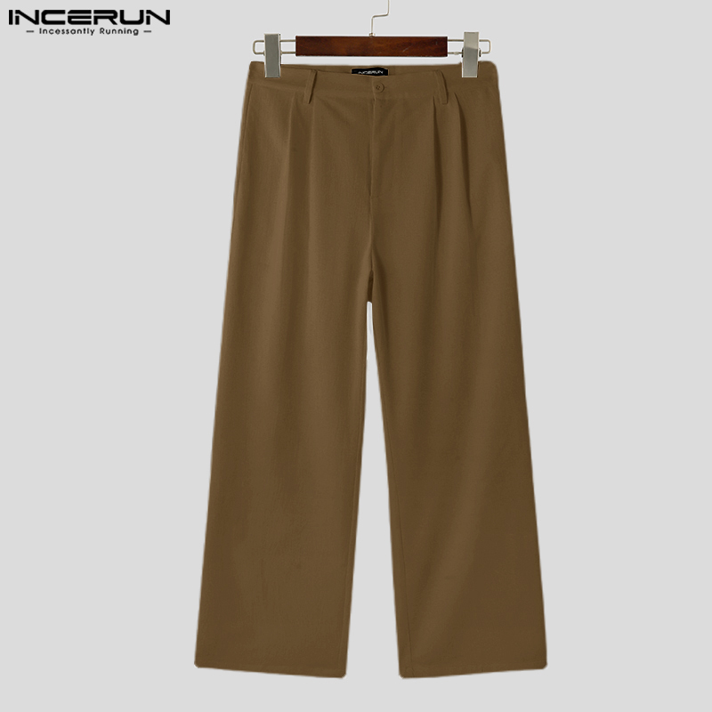 INCERUN Men's Trousers Fashion Casual Loose Straight Leg Long Pants ...