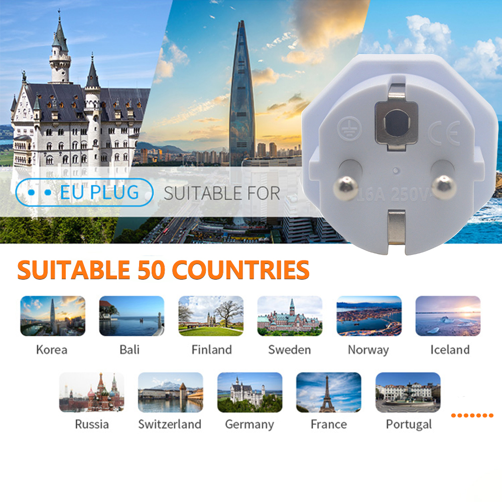 【Upgraded 】EU Plug Adapter 16A EU converter 2 Pin Socket Wall Socket AC 250V Travel Adapter plug ...