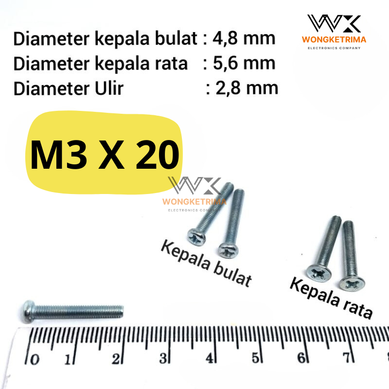 Baut M3 x 20 kepala bulat baut elektronika kayu,panjang 2cm harga per 100pcs | Lazada Indonesia