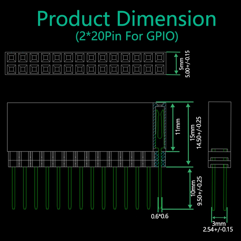 GPIO 2X20-Pin(40Pin) Extra Tall Female Stacking Header with Acrylic Base for Raspberry Pi A+ Pi ...