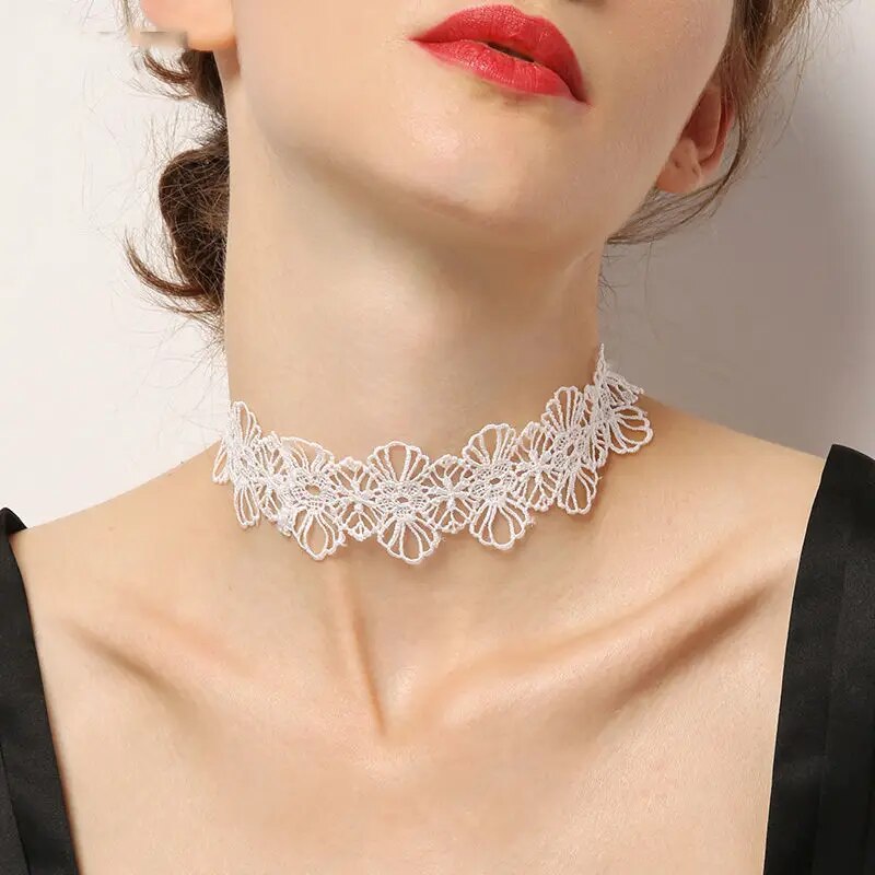 Imitation Pearl White Lace Choker Necklaces Bridal Jewelry Women ...