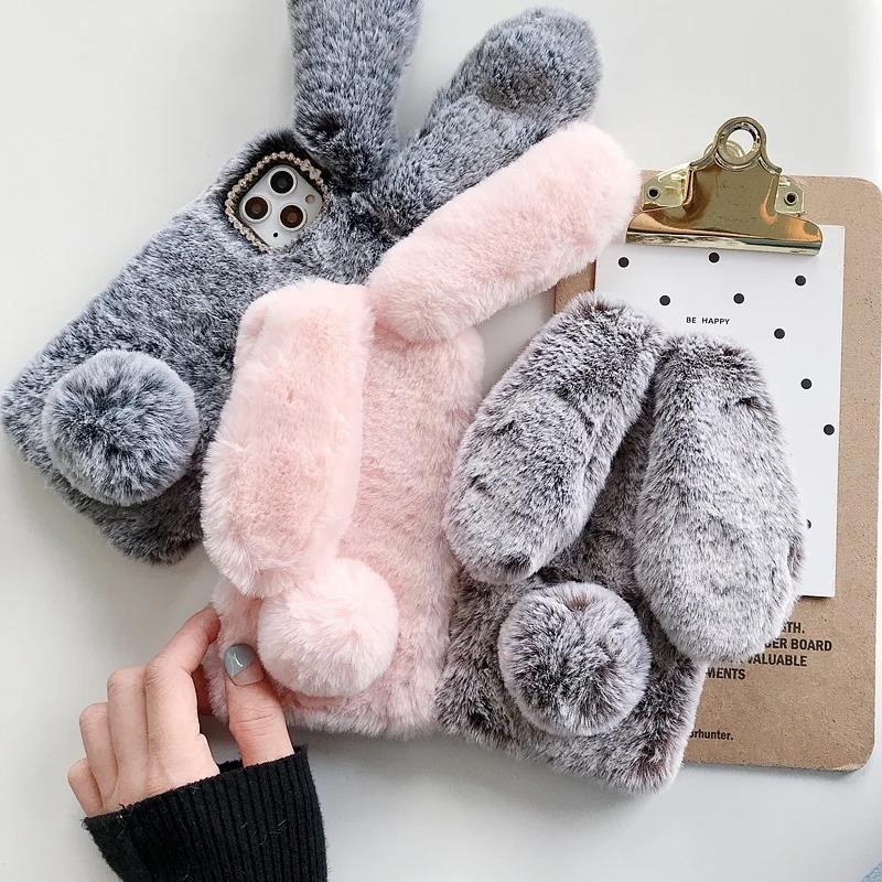 NEW Boucho Cute Rabbit Hairy Warm Fur case for iPhone 14 12 13 Pro Max ...