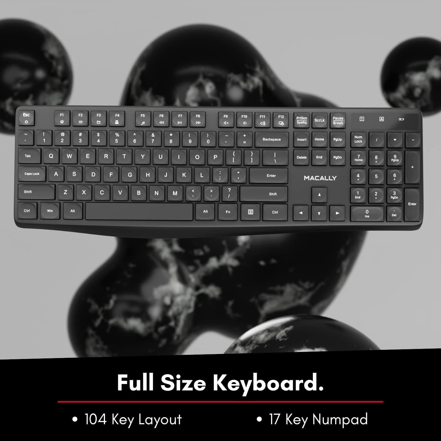 Macally Wireless Keyboard - 2.4G Ergonomic Full-Size Wireless Keyboard ...