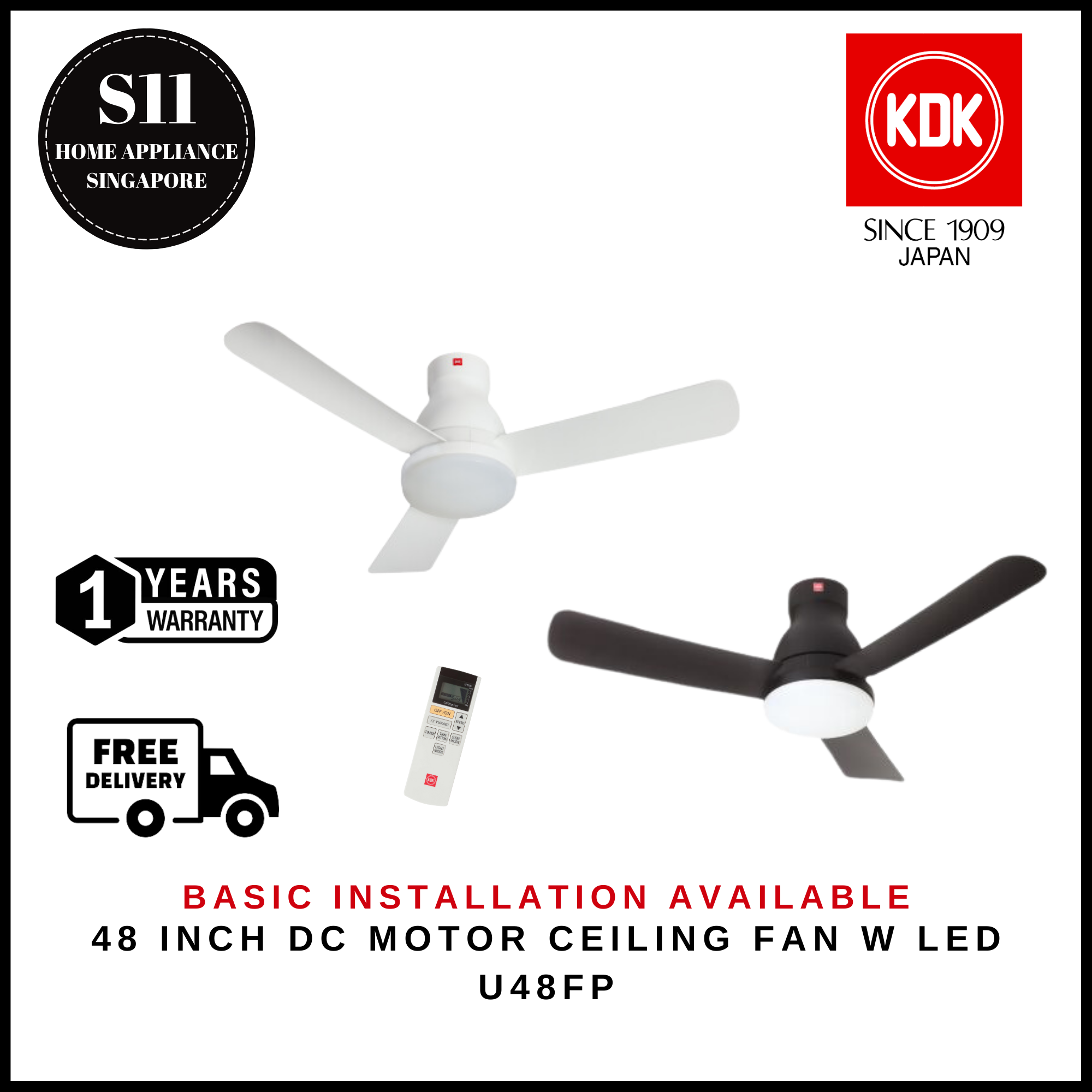 KDK U48FP DC Motor Ceiling Fan With LED (Black/White) - 1 YEAR LOCAL ...