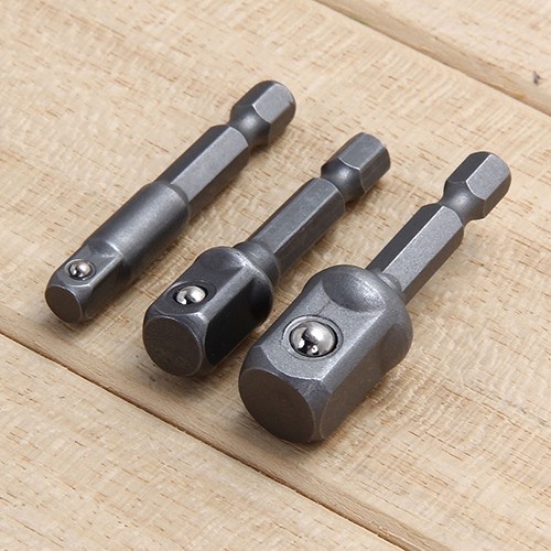 MKR 3pcs Socket Adapter Set Hex Shank To 1/4 3/8 1/2 Impact Driver Drill Bits Shank Quartet Head ...