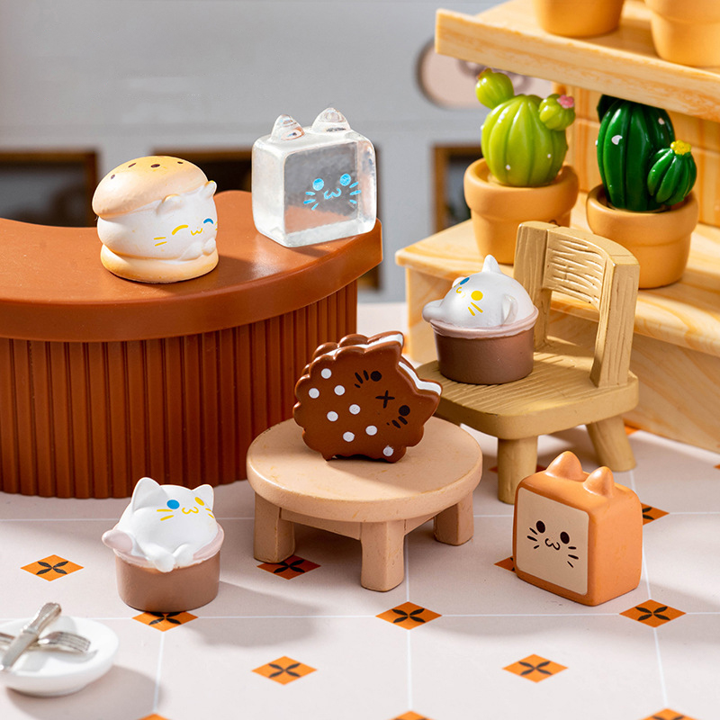Cartoon Dessert Biscuit Burger Cat Micro Landscape Ornaments Figurine ...