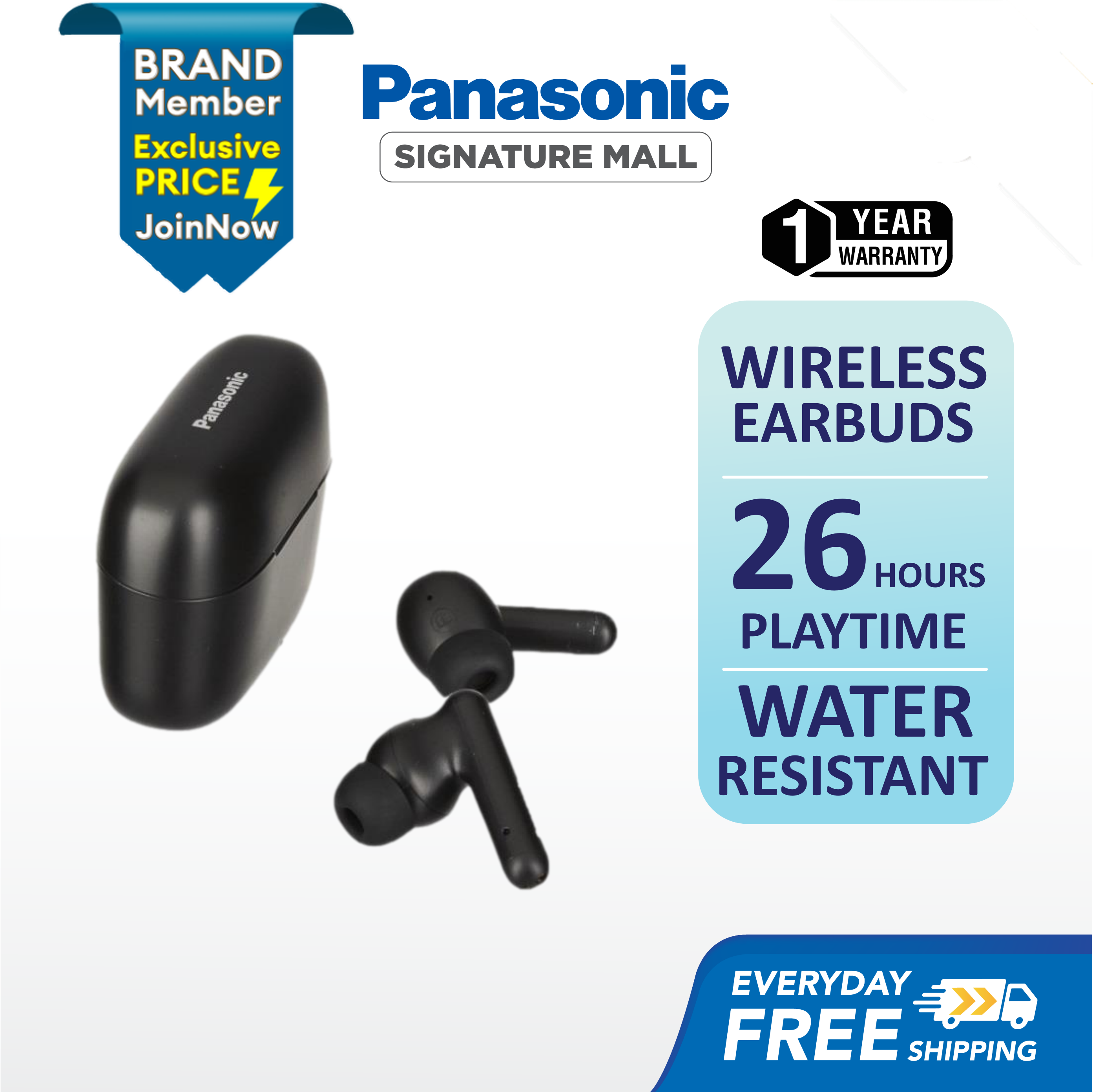 PANASONIC RZ-B110W WATER RESISTANT WIRELESS EARBUDS ERGONOMIC FIT RZ ...
