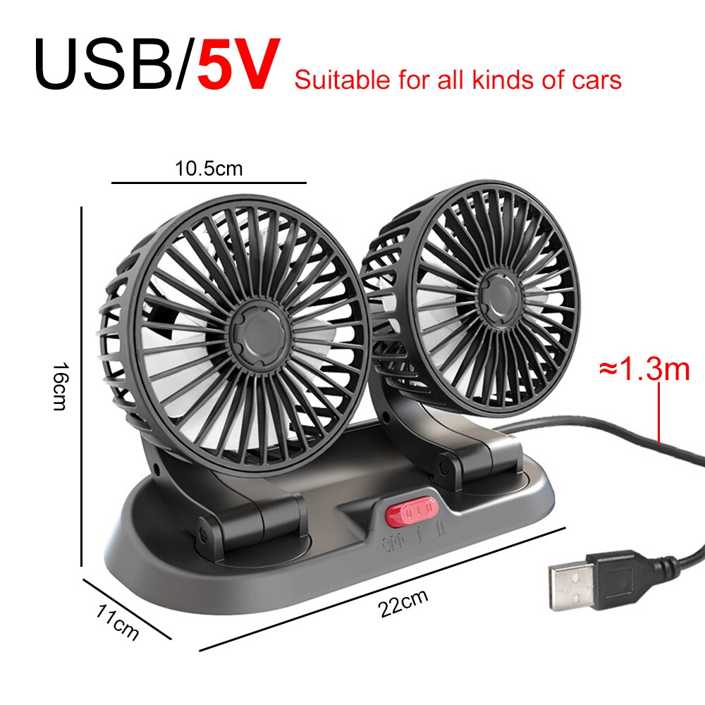 USB Car Double Head Fan Cooling Electric Fan for Car 5V USB Fan Cooler ...