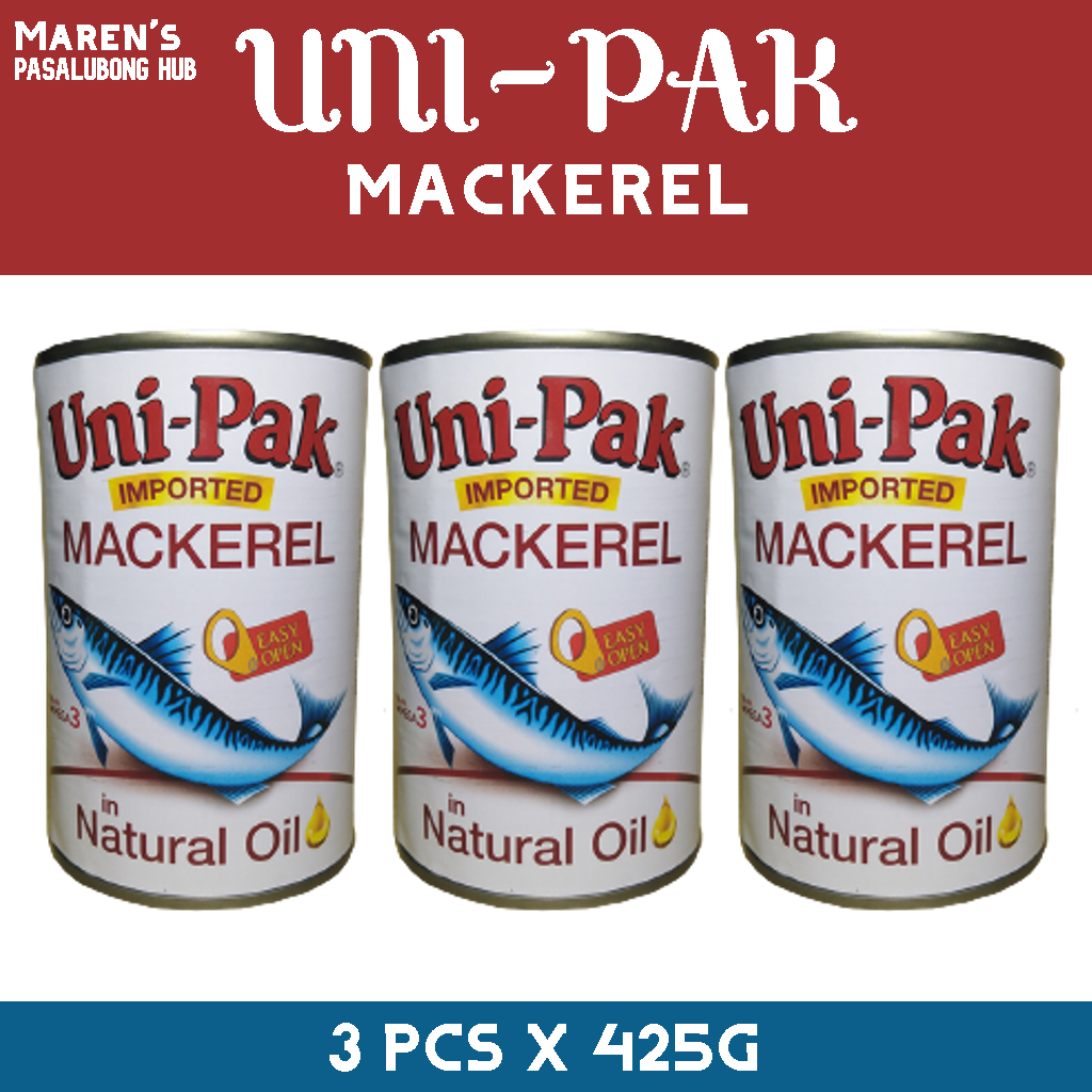 Uni-Pak Imported Mackerel 425g,3 Pcs. In Natural Oil, 425 grams, Easy ...