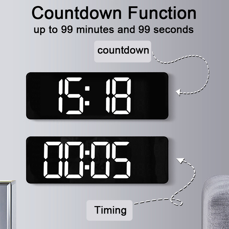 Large Wall-Mounted Digital Wall Clock With Remote Control Temp Date ...