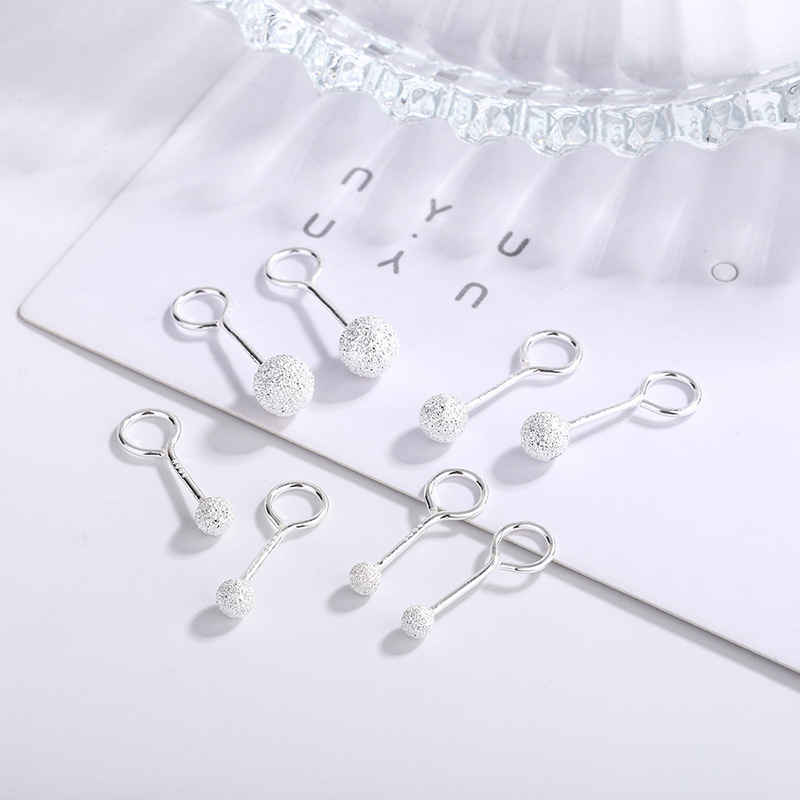 SS999 Flash Sand Ear Hook Bean Ear Nail Frosted Round Bead Ear Hole ...