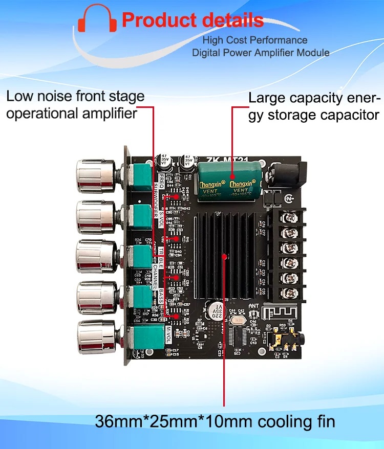 MT21 Bluetooth 5.0 Subwoofer Amplifier Board 50WX2+100W 2.1 Channel ...