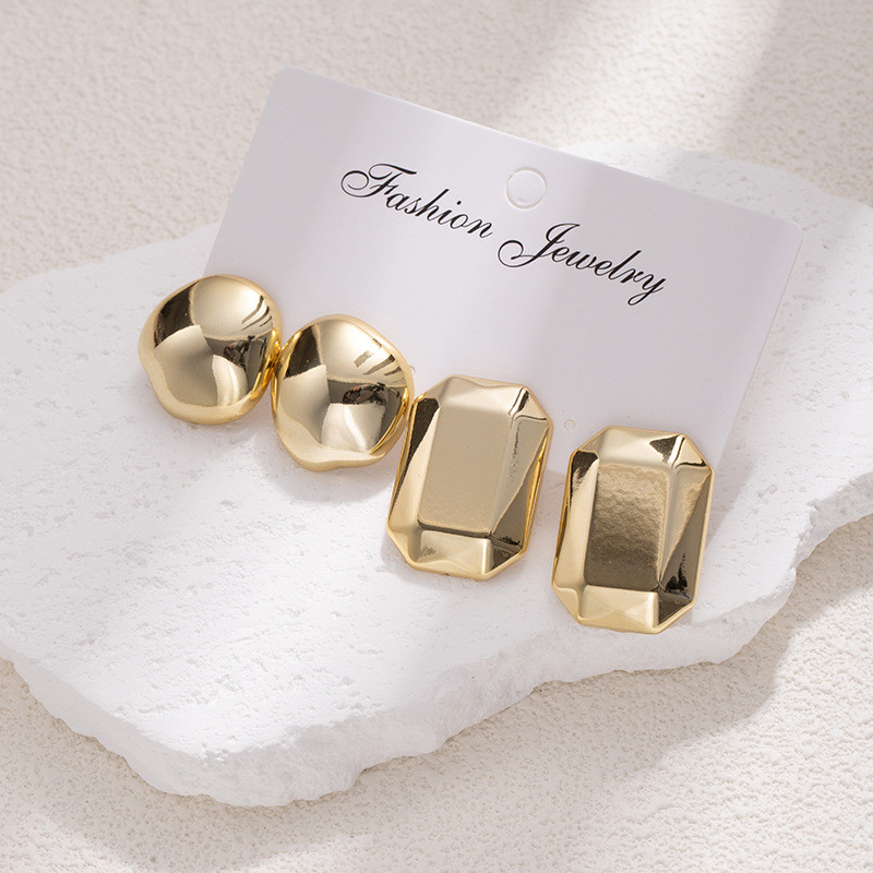 Enacolor 3Pairs/Set Retro Female Gold Acrylic Geometry Hoop Earrings Vintage Circle Earings Girl ...