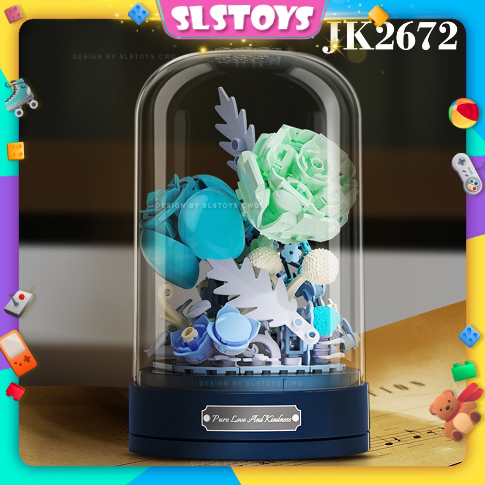 Jaki Block Eternal Flower Music Box Transparent Cover Bouquet Flowers ...
