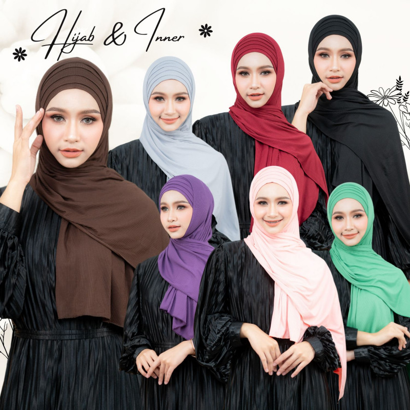 ผ้าพันฮิญาบสวมสำเร็จ พร้อมอินเนอร์ ดีเทลตีเกร็ด เนื้อผ้าร่องสวมใส่ง่ายใส่สบายHM44 - รุสมีนี ...