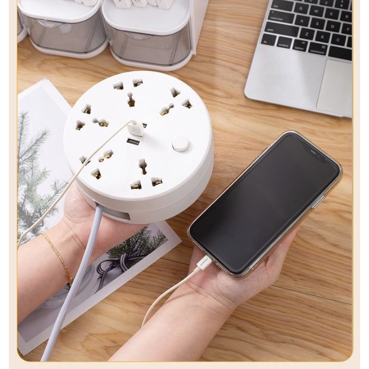 Extension wire round shape USB power outlet extension cord with ...