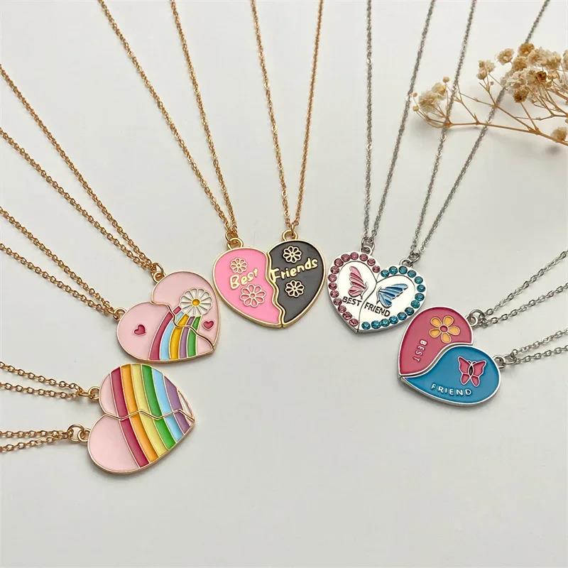 2 Pcs/Set Best Friends Pendant Necklace Broken Love Heart Women Chain ...