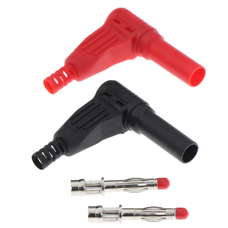 2Pcs Red+Black 4mm Male Right Angle Insulation Banana Plug Multimeter ...