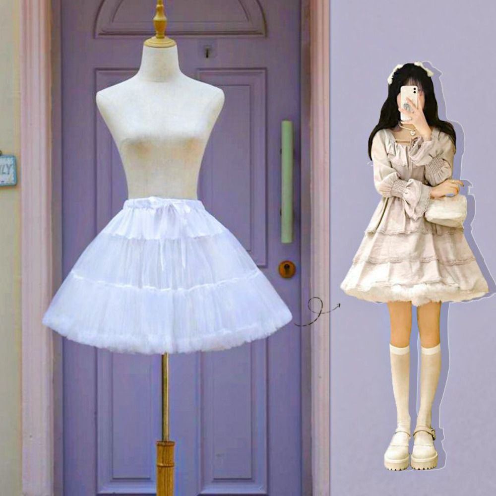 Elastic Waist Lace Bow Lolita Petticoat Multilayer Mesh Short Dress ...