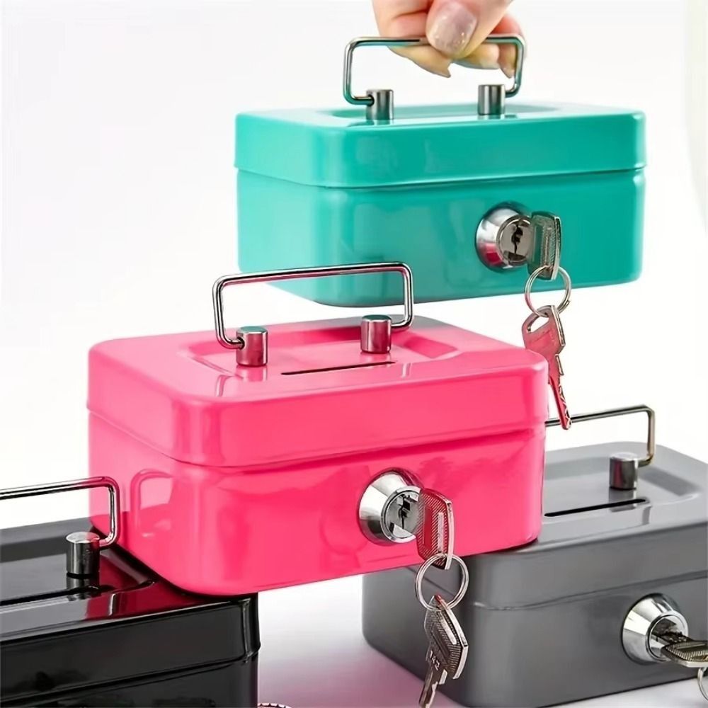 Coin Box Mini Lockable Cash Box Metal with Key Lock Box Portable with ...