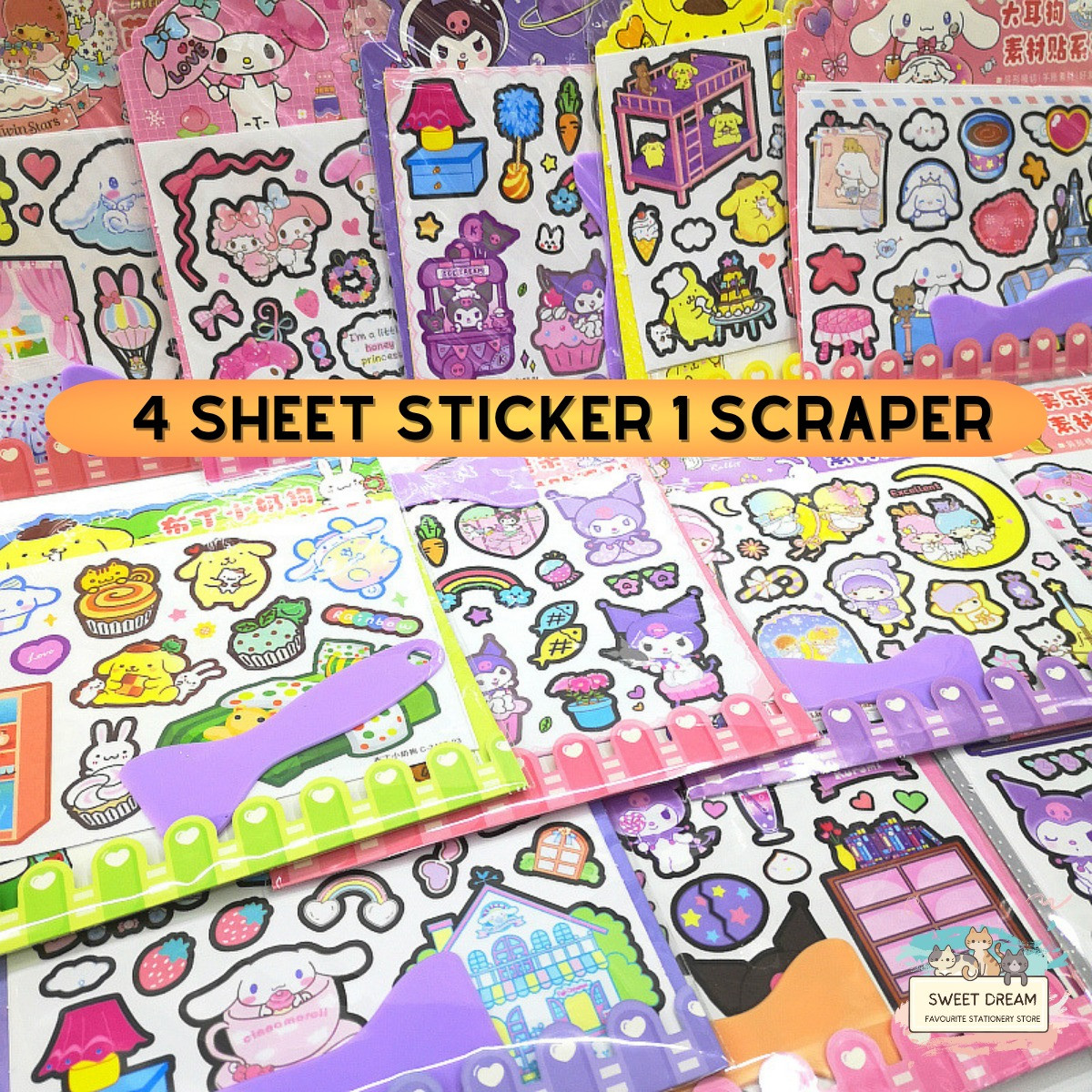 4 SHEET STICKER 1 SCRAPER SANRIO CHARACTERS SCENERY Lovely Diary ...