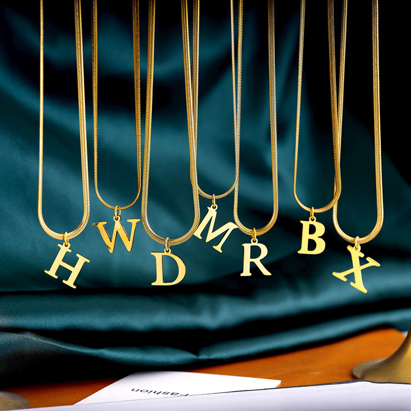 【Super Sale】Two-wear high titanium steel 26 letter necklace female clavicle chain niche ...