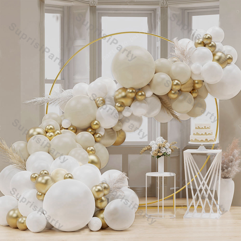 【Petalfall】Beige Balloon Garland Kit Sand White Gold Latex Globos ...