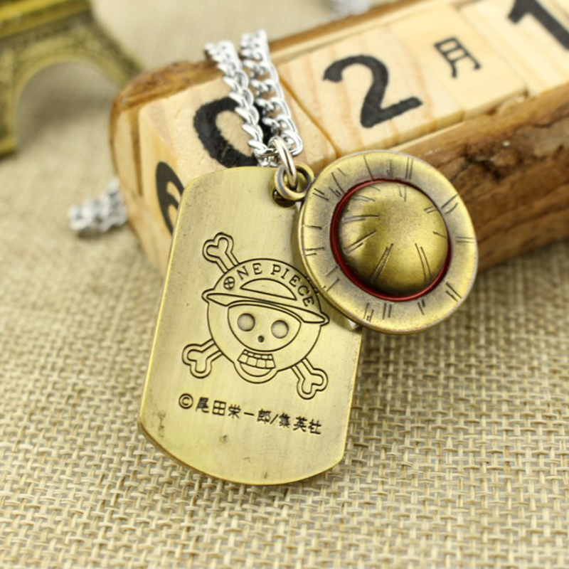 1pc Anime One Piece Necklace Luffy Straw Hat And Skull Logo Dog Tag ...
