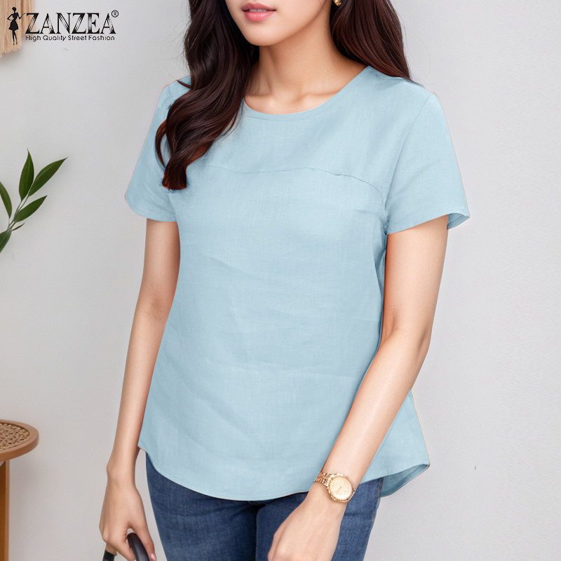 ZANZEA Women Elegant Raglan Sleeve Patchwork Blouses Crew Neck Solid ...