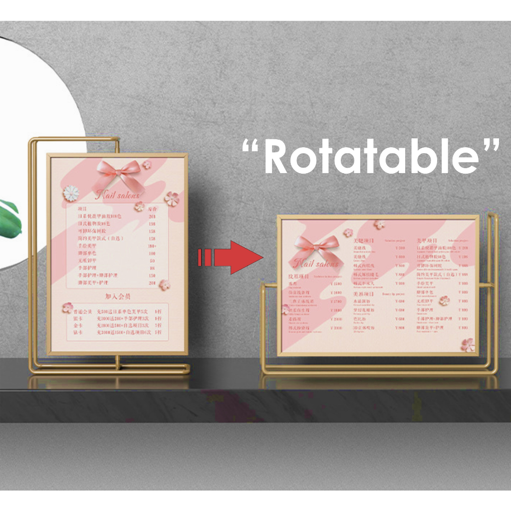 Rotatable Metal Photo Frame / Menu Counter Table Stand Wedding Poster ...