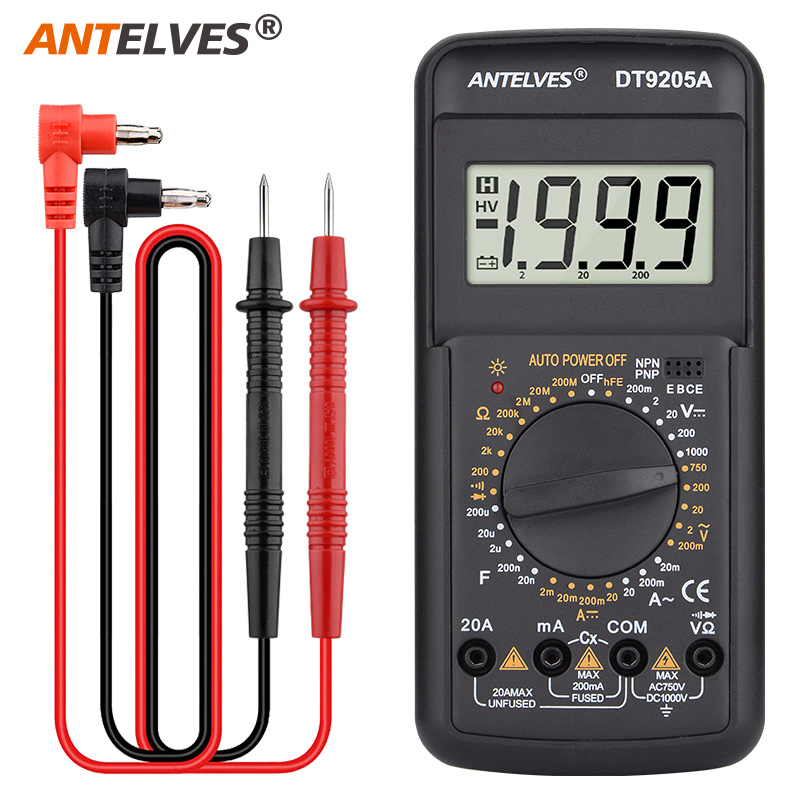 【Lrofessional service】DT9205A Black Professional Digital Multimeter Manual Range hFE Transistor ...