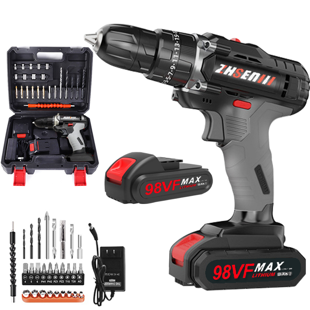 Bor Listrik Bor Tanpa kabel 98V Set Lengkap Mata Bor Cordless Drill ...