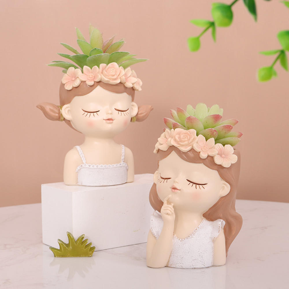 Cute Girl Flower Pot Silicone Mold Concrete Resin Candle Crystal Epoxy ...