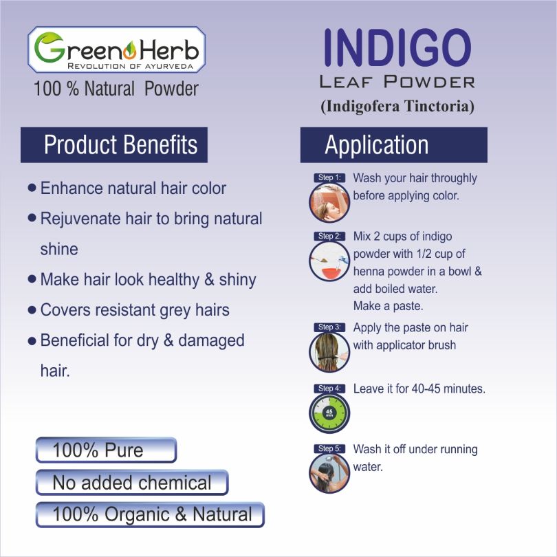 Herbins indigo powder for hair growth natural herbal hair color for men ...