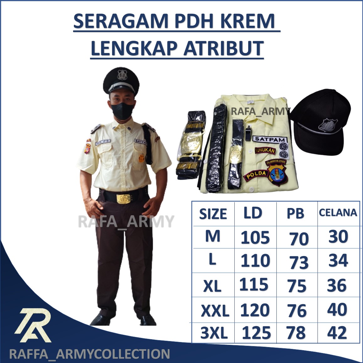 Seragam pdh krem lengkap/seragam pdl lengkap atribut/seragam security ...